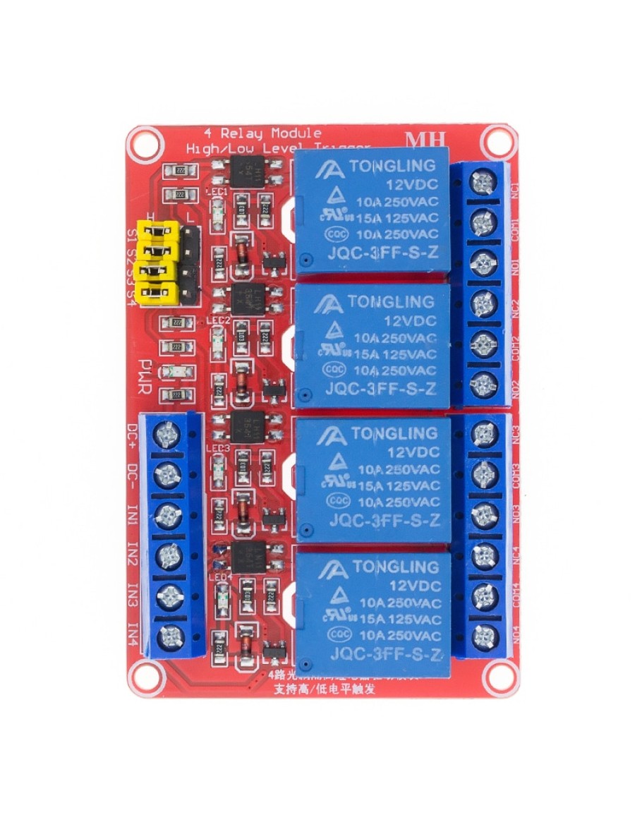 Реле электромагнитное 5v 4 канала High Low купить на сайте Arduinoshop